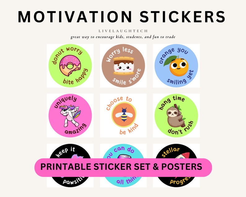 Printable Motivation Stickers and Poster Set of 9 | Teacher Tools ...