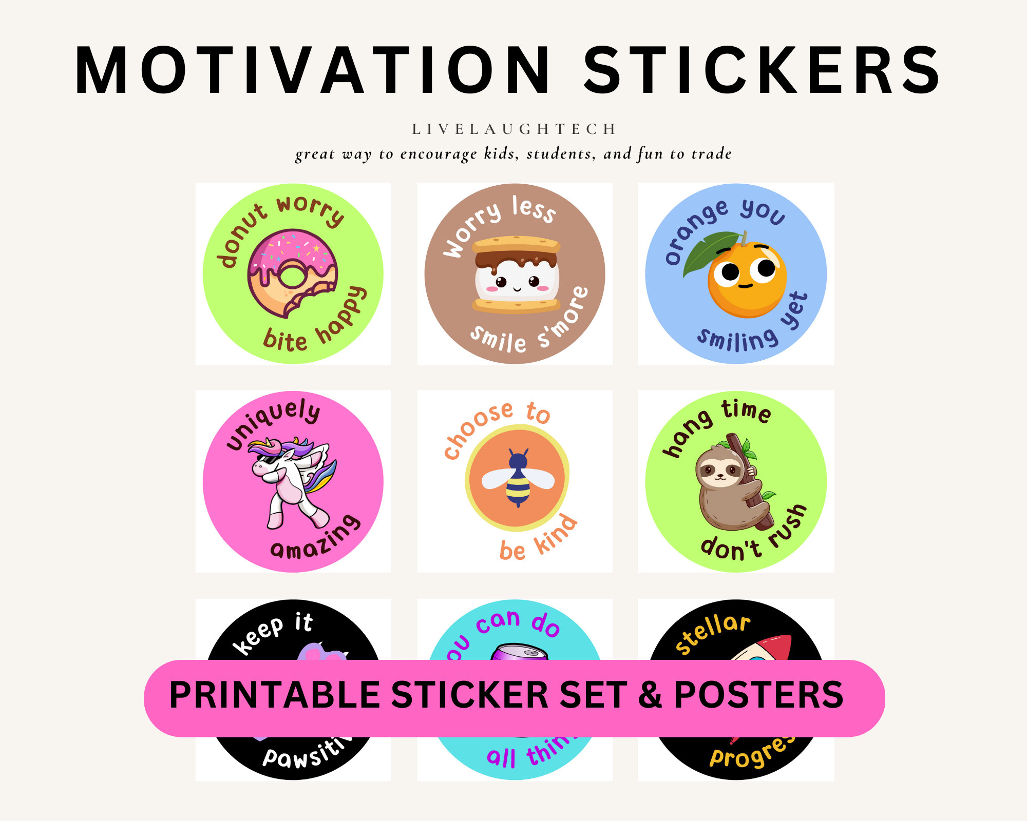 Printable Motivation Stickers and Poster Set of 9 | Teacher Tools ...