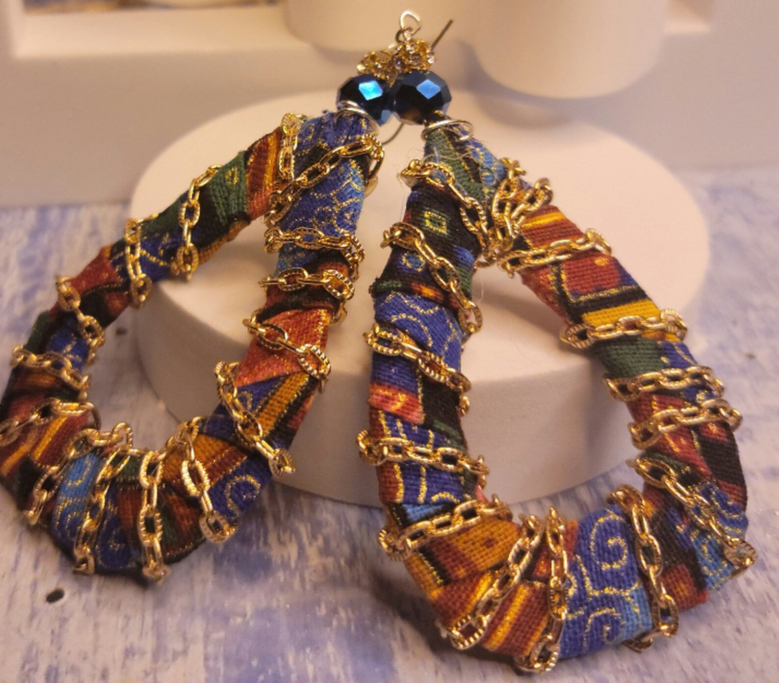 Tear Drop Chain Wrapped Colorful Earrings. - Etsy