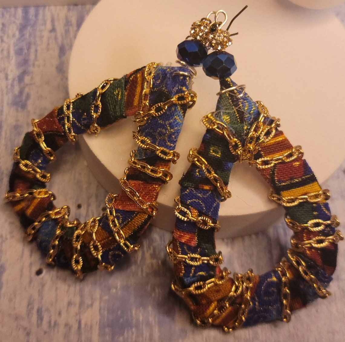 Tear Drop Chain Wrapped Colorful Earrings. - Etsy