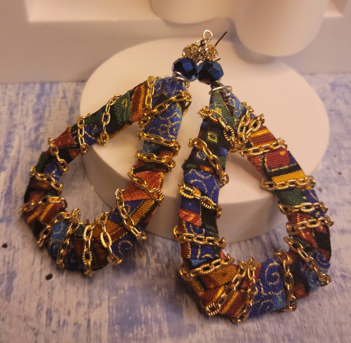 Tear Drop Chain Wrapped Colorful Earrings. - Etsy