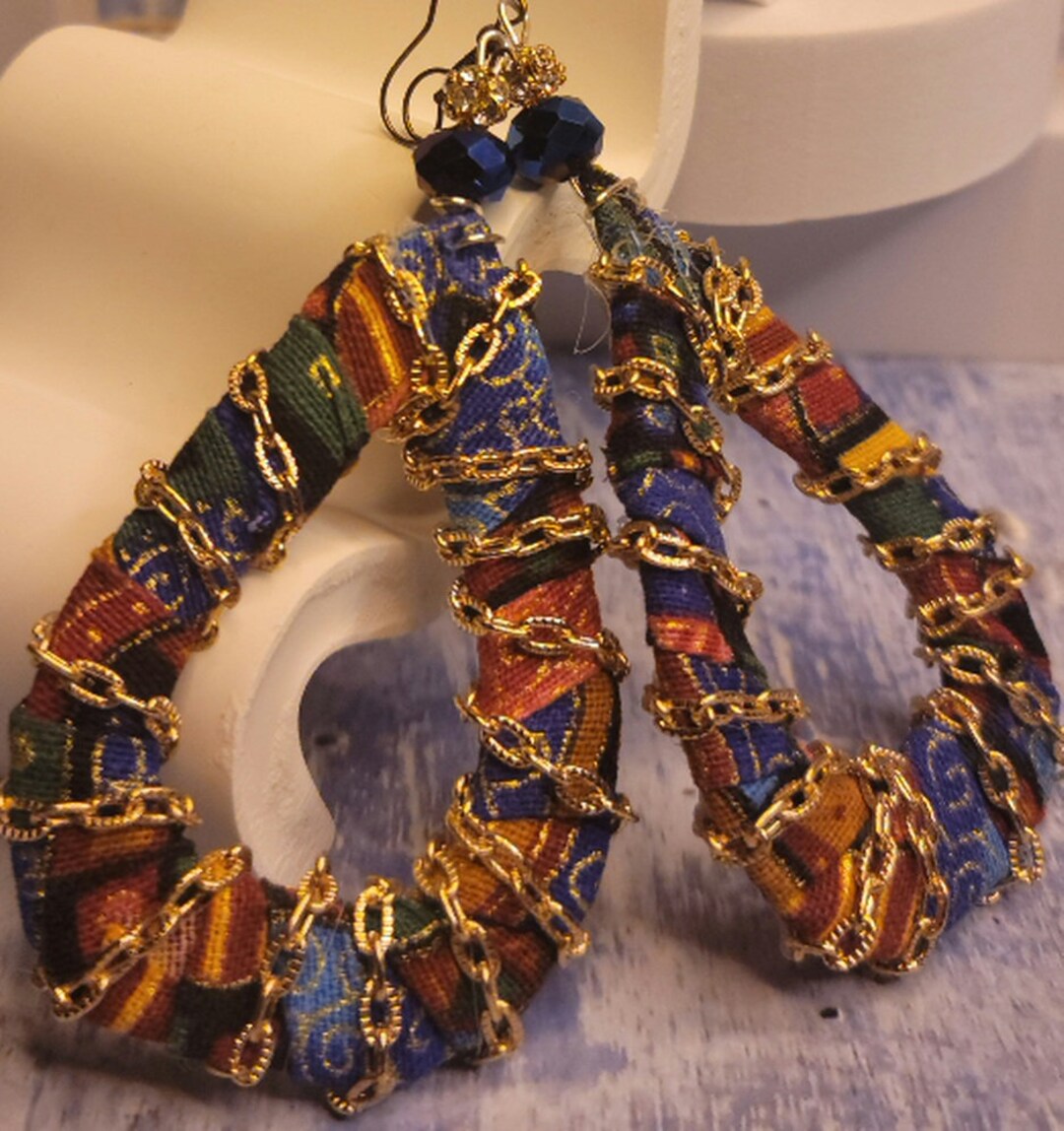 Tear Drop Chain Wrapped Colorful Earrings. - Etsy