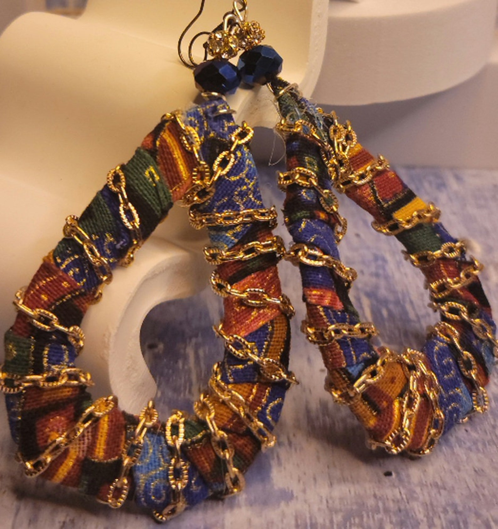 Tear Drop Chain Wrapped Colorful Earrings. - Etsy