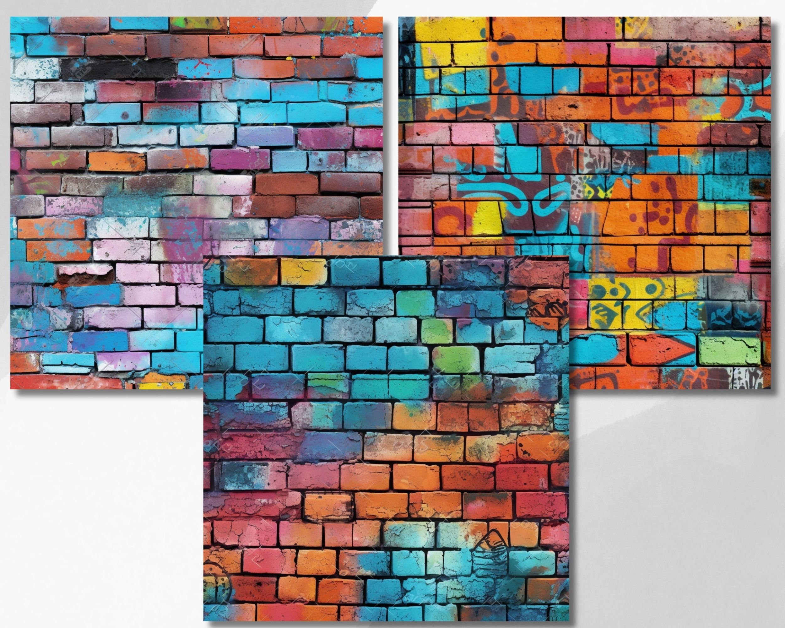 Urban Wall Textures Digital Paper, Graffiti Brick Wall Digital Paper ...