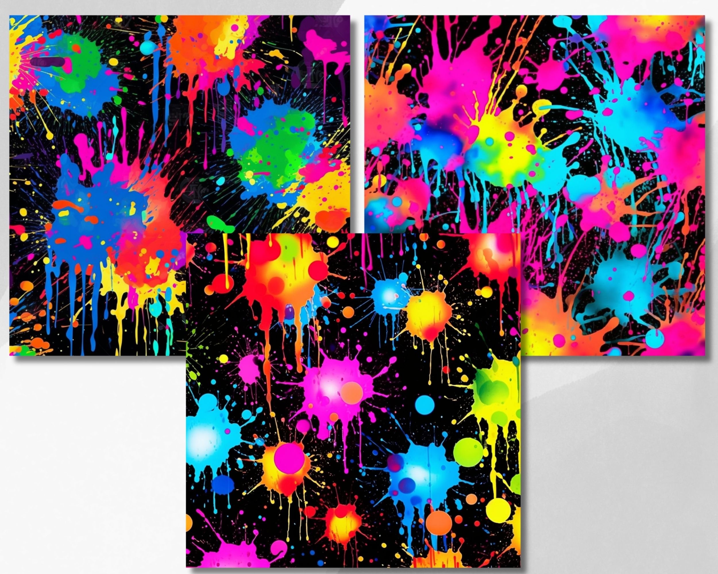 Neon Paint Splatters Digital Paper, Printable Scrapbook Paper ...