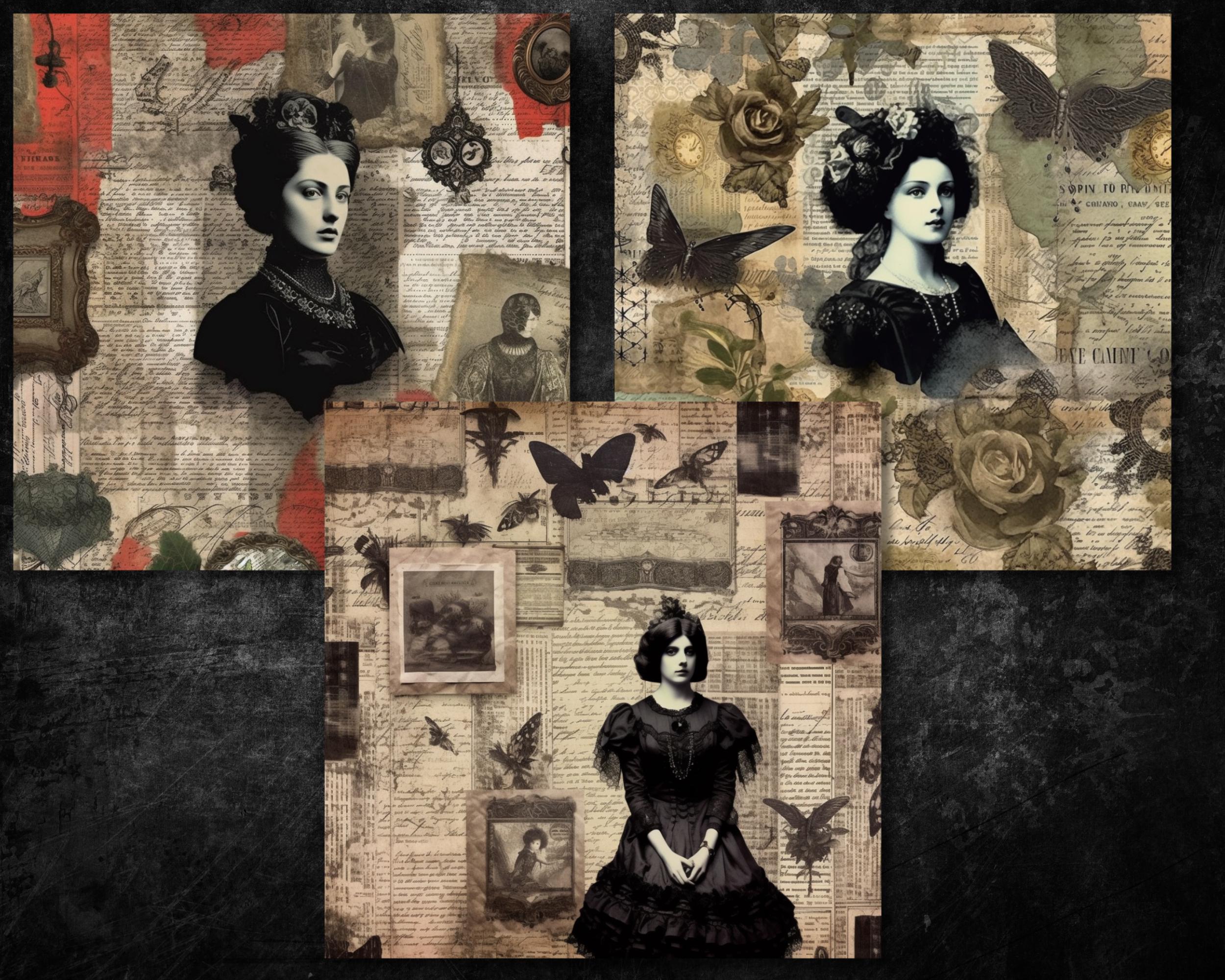 Gothic Victorian Junk Journal Pages, Vintage Woman Scrapbook Page, Dark ...