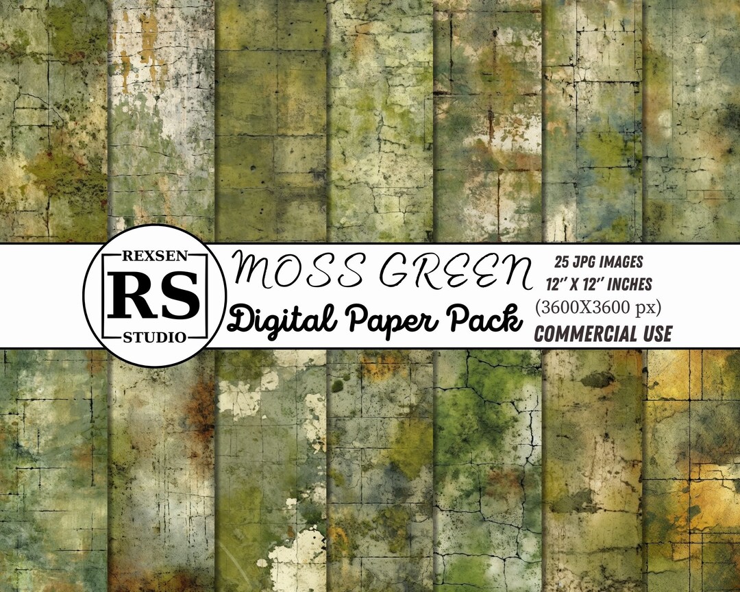 Moss Green Digital Paper - Distressed Grunge Earth Tone Textures ...