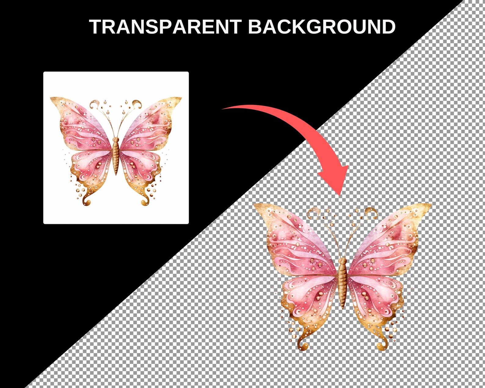 Pink and Gold Floral Clip Art, Digital Instant Download Painted ...