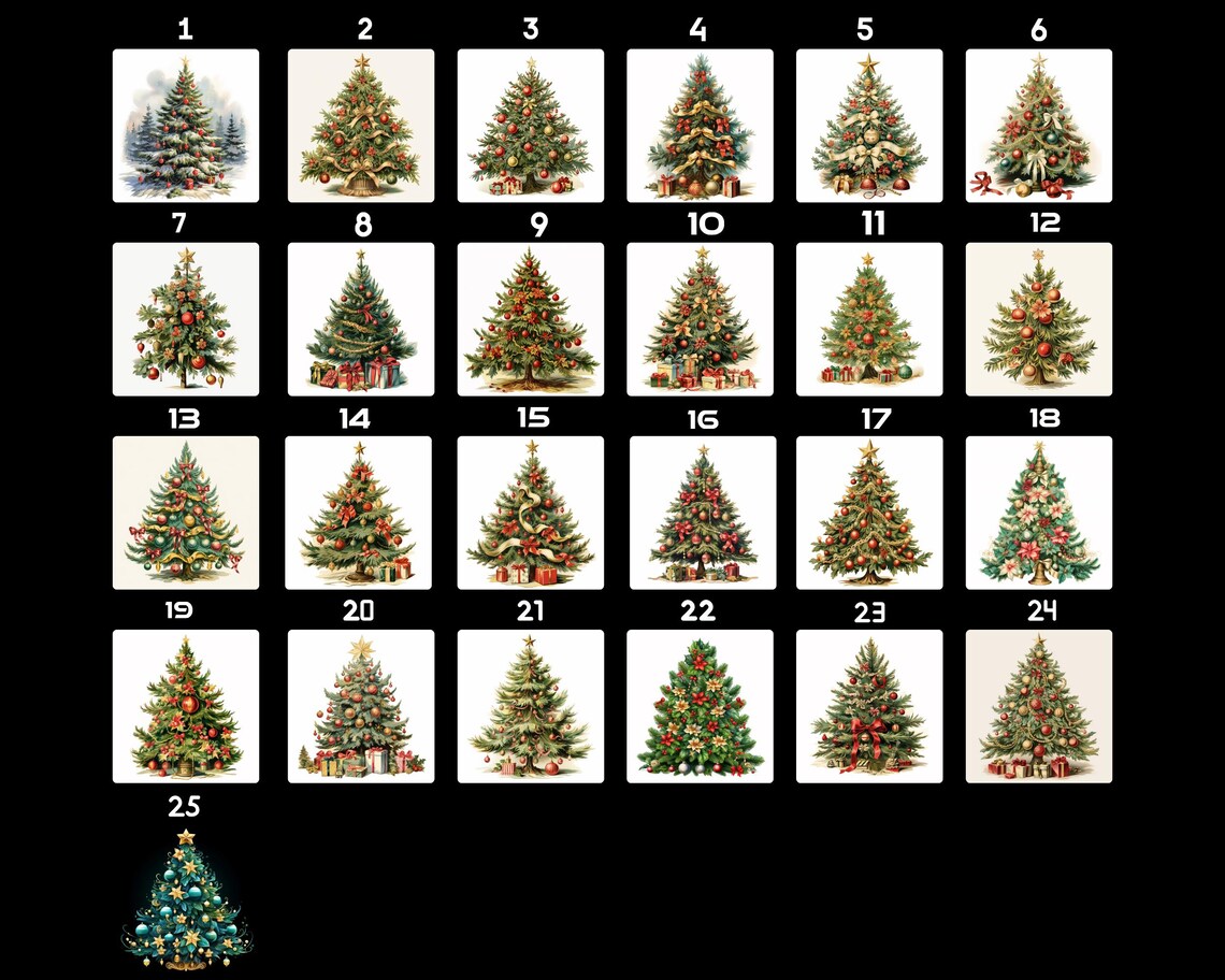 Vintage Christmas Trees Clipart - Antique Winter Holiday Clip Art in ...