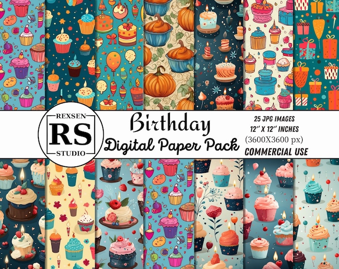 Happy Birthday Digital Paper Pack, Birthday Patterns, Birthday ...