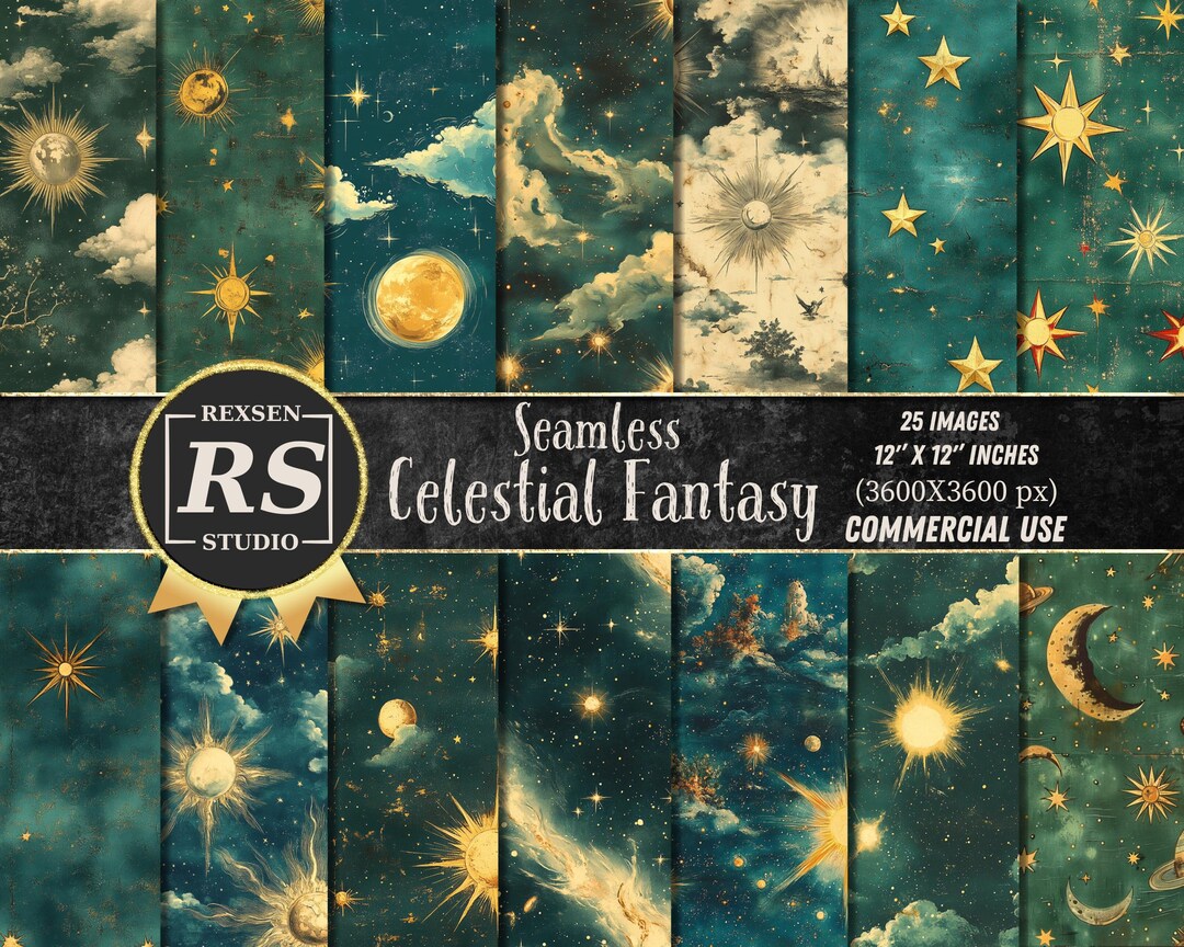 Celestial SEAMLESS Digital Paper, Celestial Junk Journal Paper Pack ...