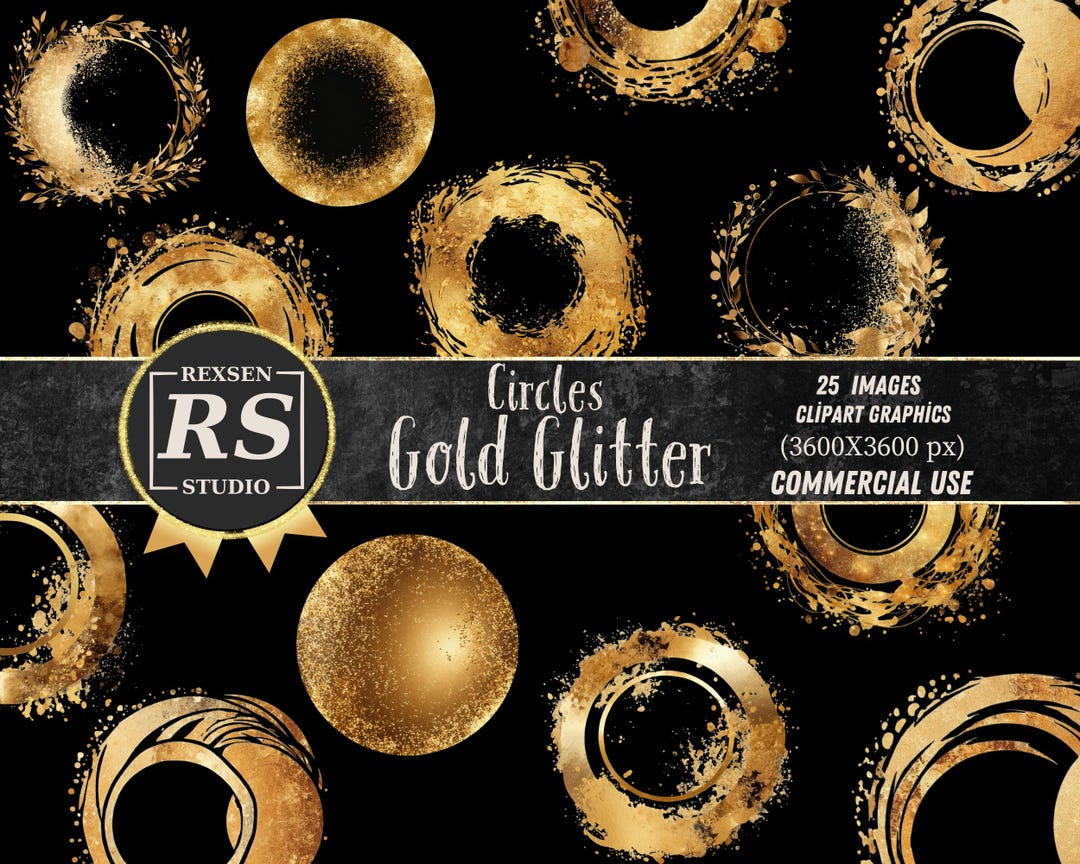 Gold Glitter Circles Clipart: Boho Fantasy PNG Graphics (commercial Use ...