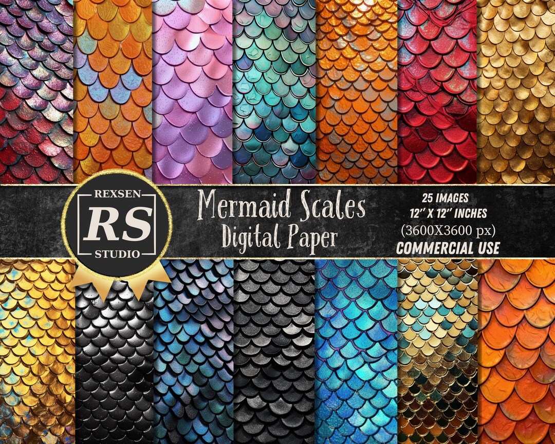 Mermaid Scales Digital Paper, Mermaid Tail Shimmer Textures, Scale ...