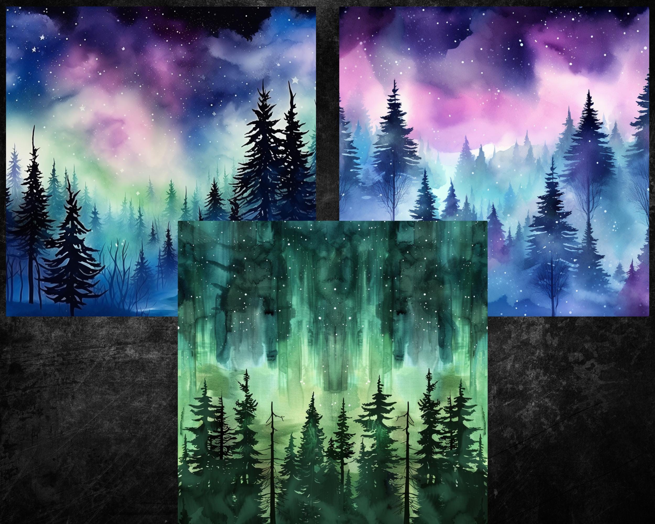 Watercolor Aurora Digital Paper - Watercolour Aurora Borealis Winter ...