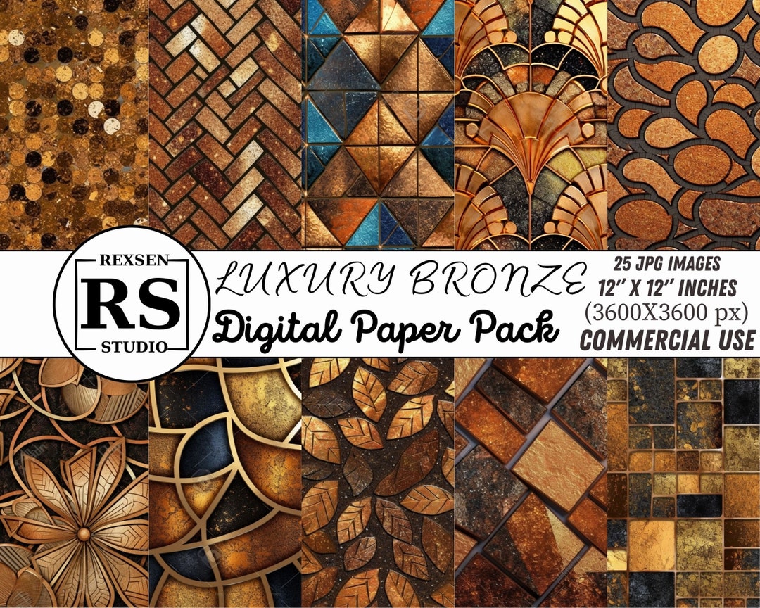 Luxury Bronze Digital Paper, Seamless Metallic Textures, Bronze Glitter ...