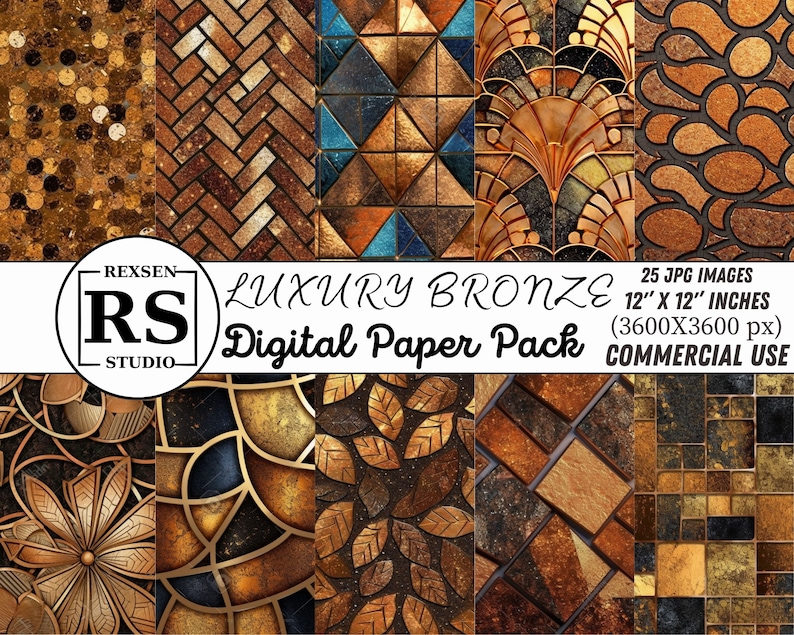 Luxury Bronze Digital Paper, Seamless Metallic Textures, Bronze Glitter ...