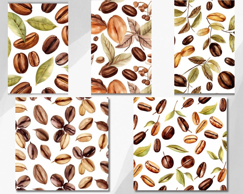 Watercolor Coffee Digital Paper, Seamless Coffee Bean Printable ...
