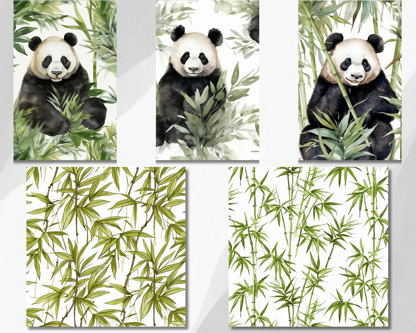 Watercolor Panda Bamboo Digital Paper, Seamless Printable Textures ...