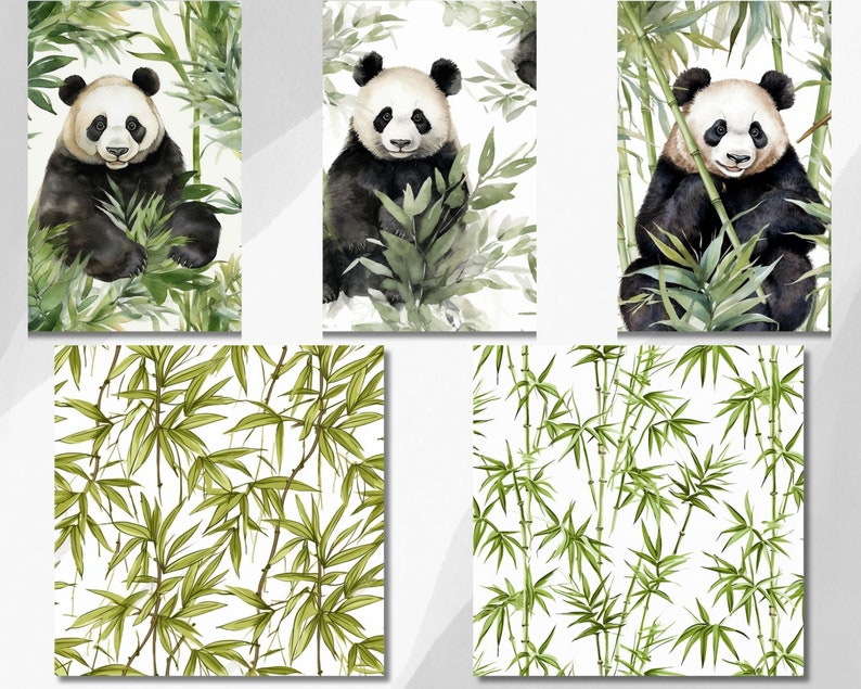 Watercolor Panda Bamboo Digital Paper, Seamless Printable Textures Printable Scrapbook Paper - Etsy