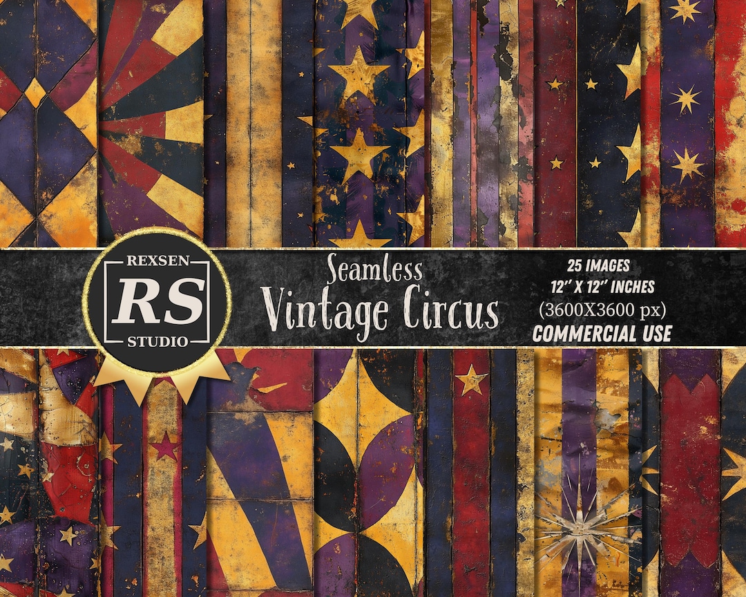 Vintage Circus Digital Paper: Grunge Textures, Purple & Gold (digital ...
