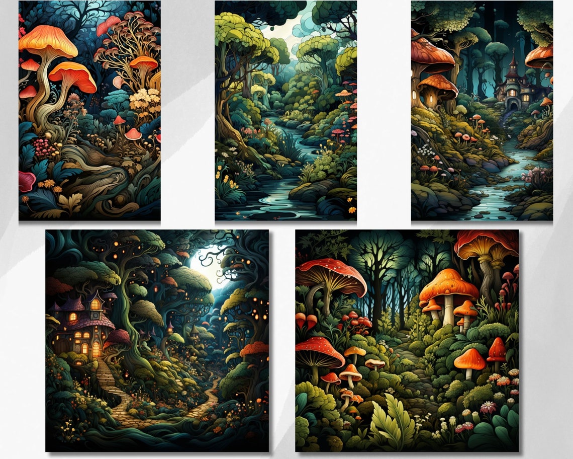 Printable Fantasy Enchanted Forest Digital Paper, Magical Mystery ...