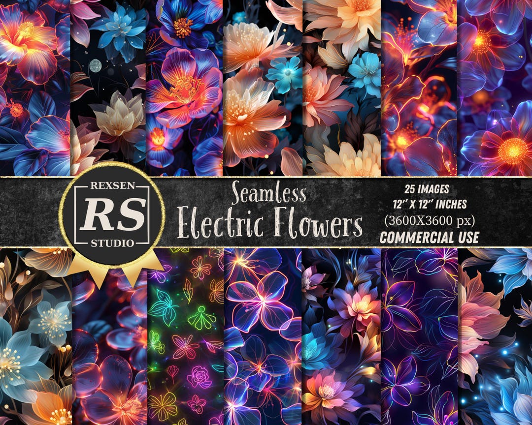 25 Neon Flowers Seamless Digital Paper, Neon Floral Seamless Pattern ...