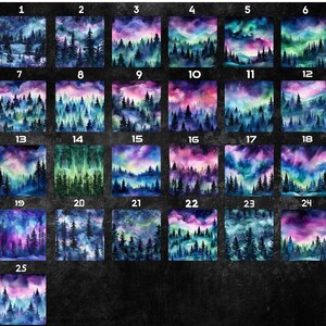 Watercolor Aurora Digital Paper - Watercolour Aurora Borealis Winter ...