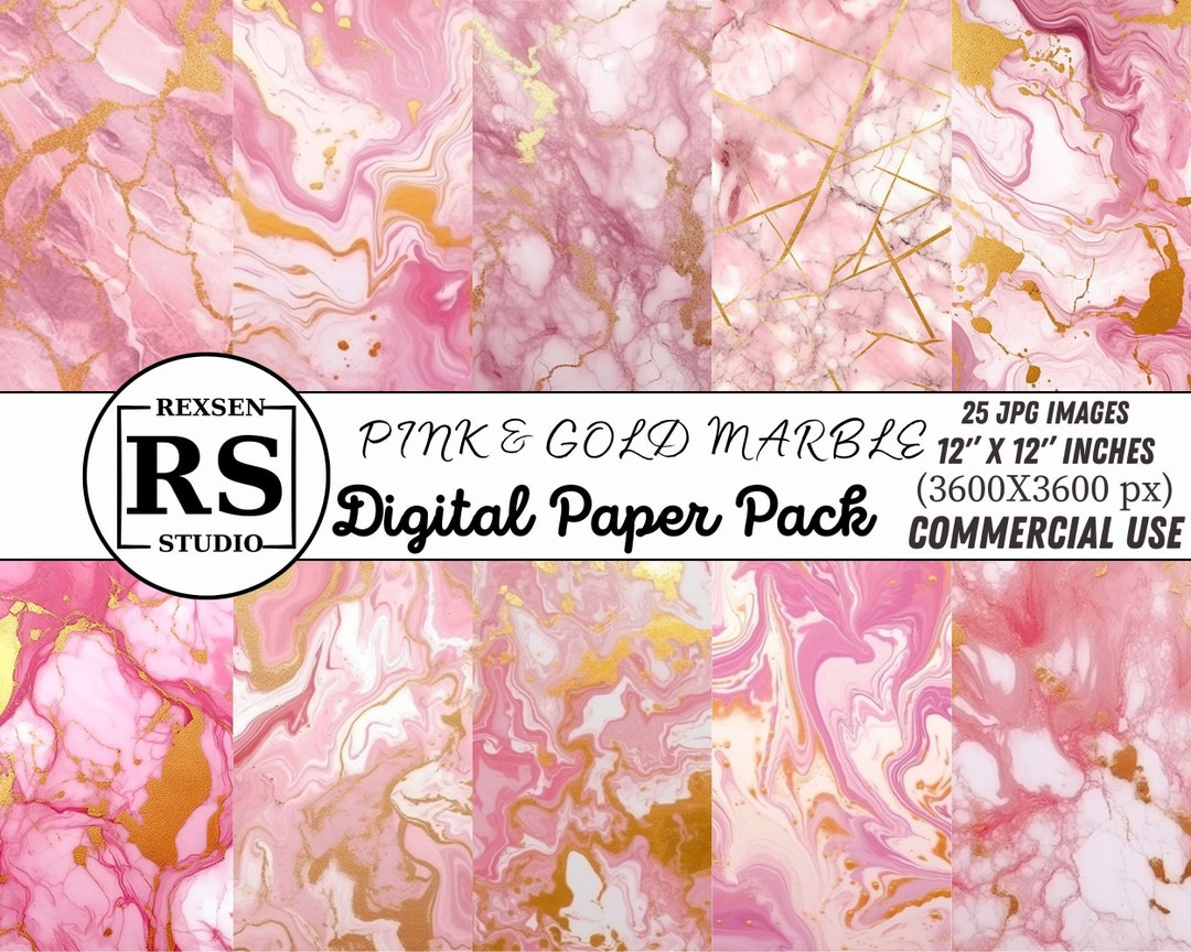 Pink and Gold Marble Digital Paper, Printable Marble, Marble Texture ...