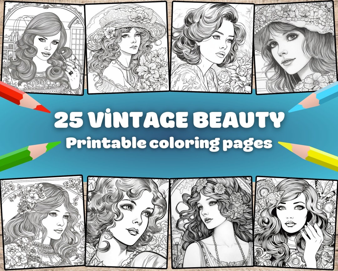 Vintage Beauty Coloring Book Coloring Pages for Adults Retro - Etsy