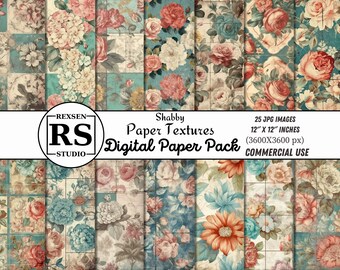 Vintage Floral Digital Paper: Shabby Chic Rose Patterns (digital ...