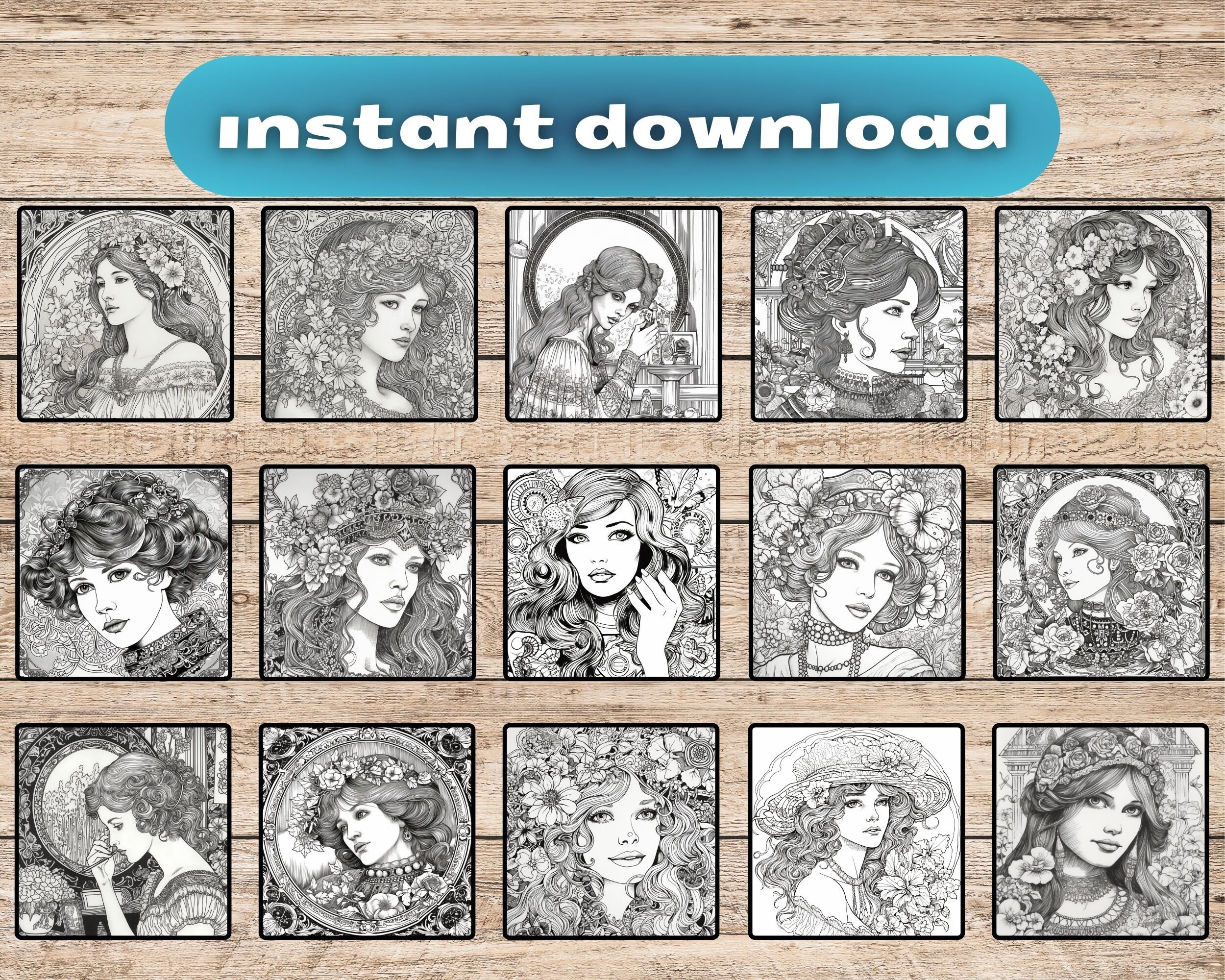 Vintage Beauty Coloring Book Coloring Pages for Adults Retro - Etsy