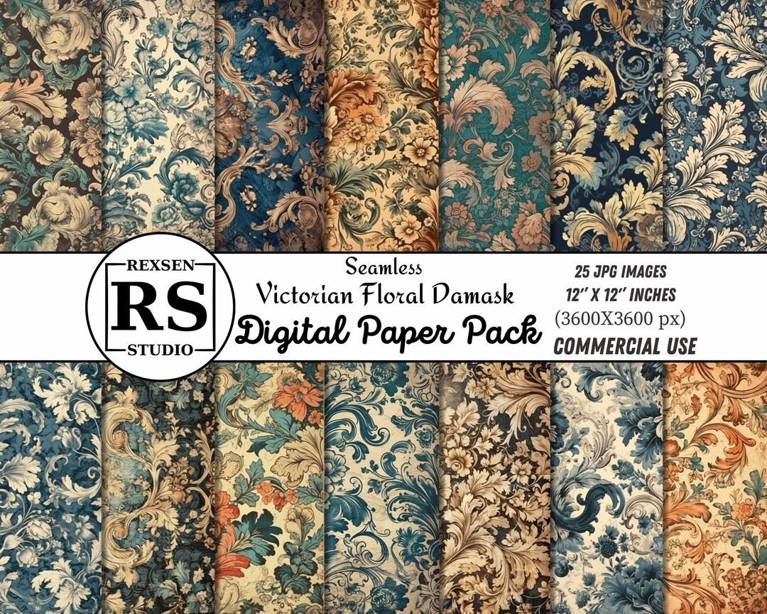 Victorian Floral Damask Digital Paper, Instant Download Vintage ...