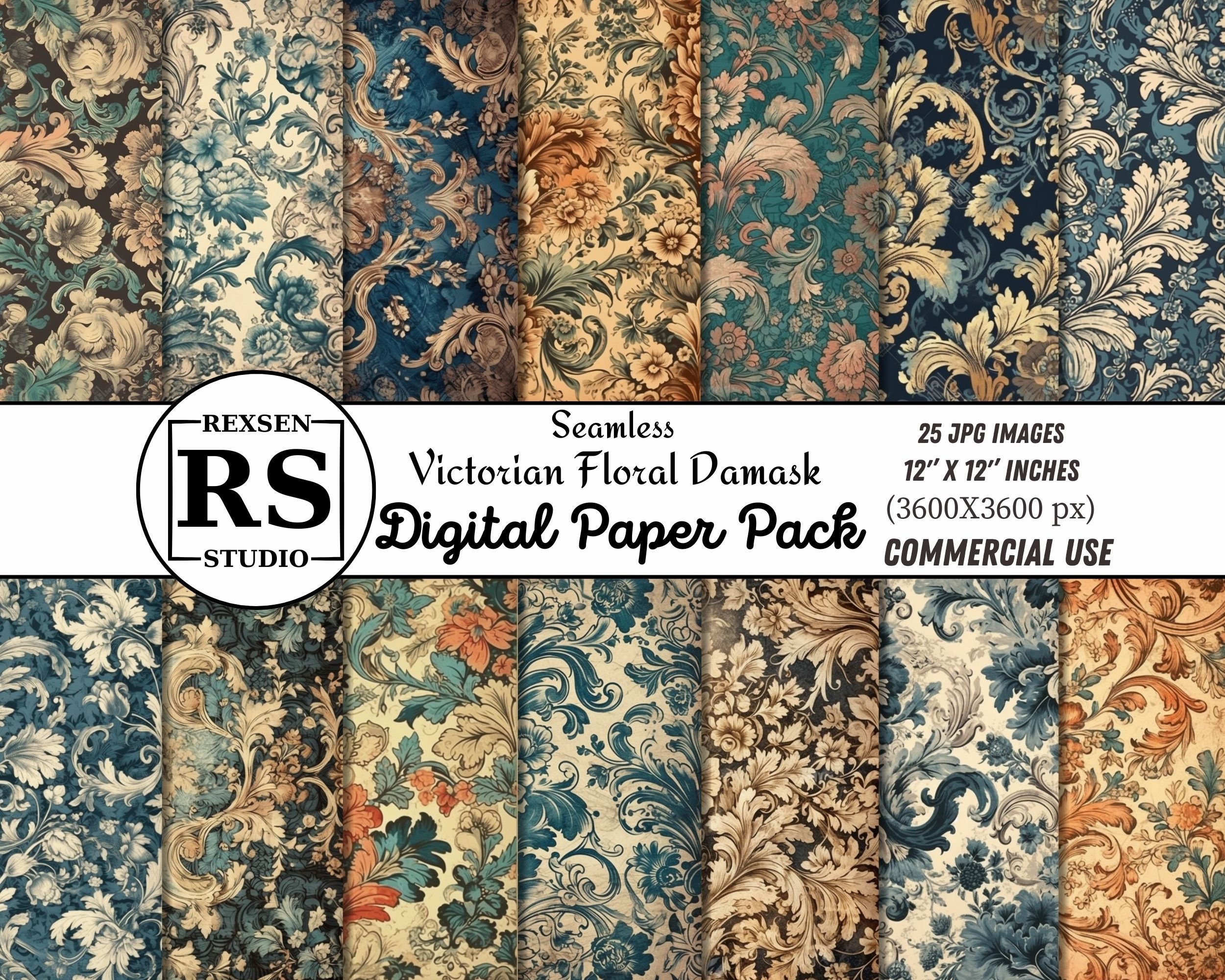 Victorian Floral Damask Digital Paper, Instant Download Vintage ...