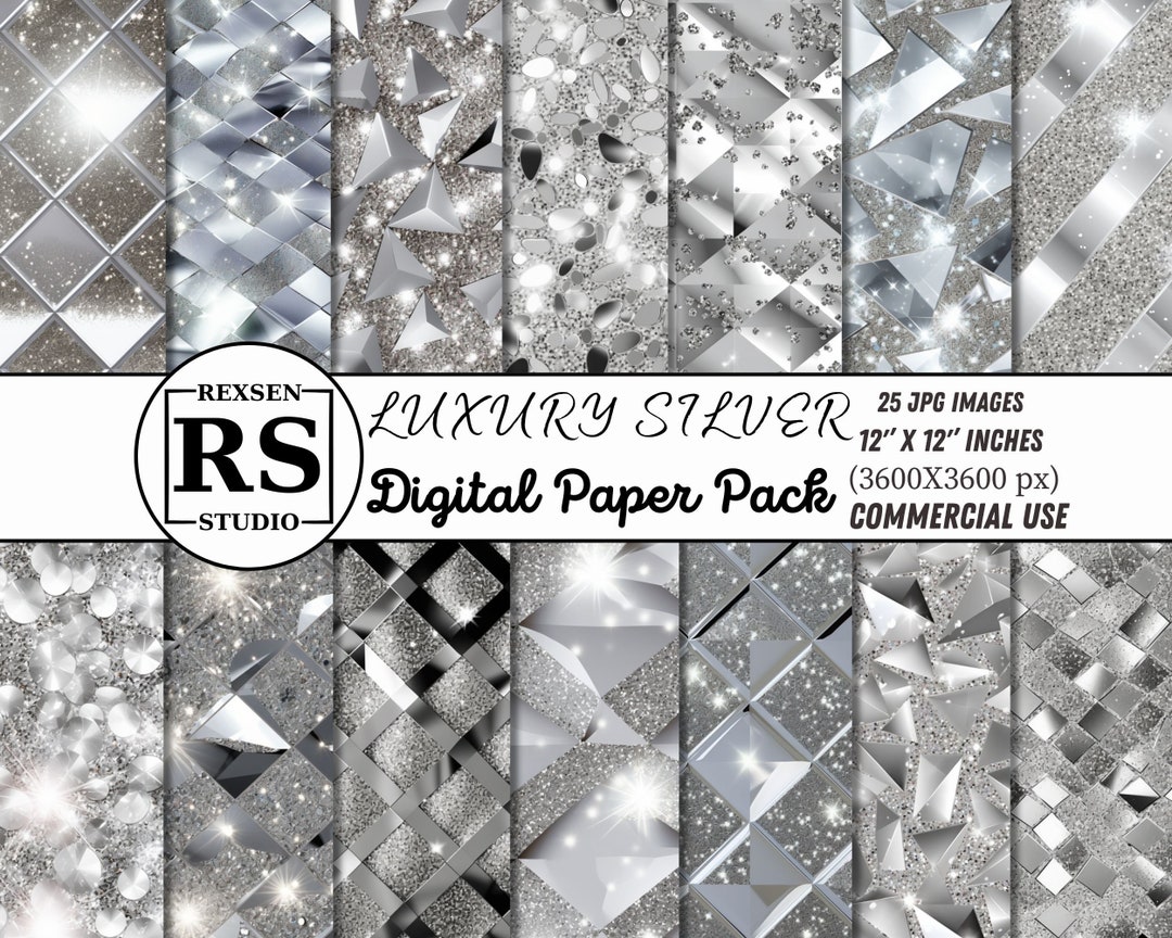 Luxury Silver Digital Paper, Seamless Silver Textures, Silver Glitter ...