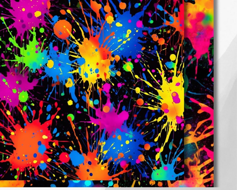 Neon Paint Splatters Digital Paper, Printable Scrapbook Paper ...