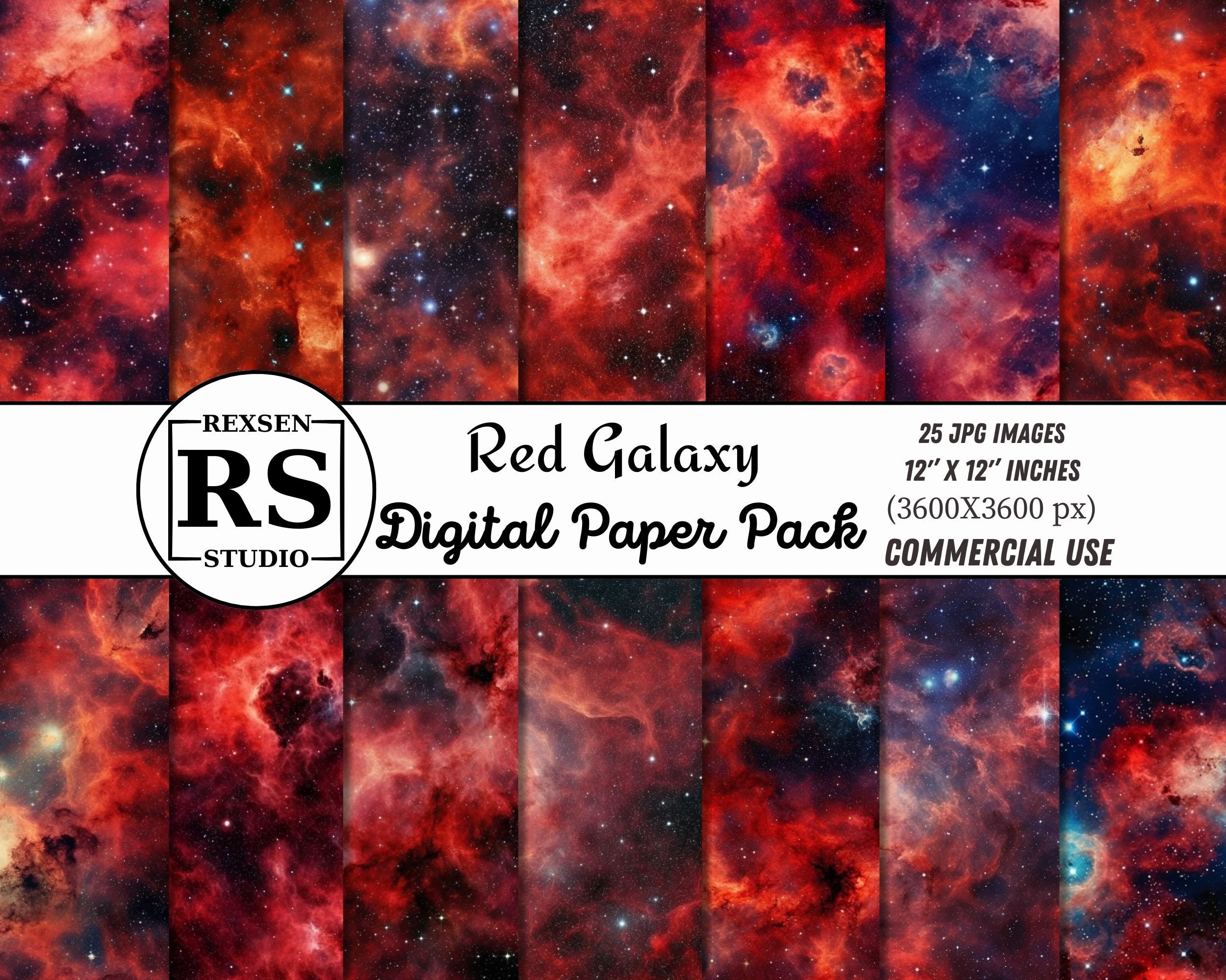 Red Galaxy Backgrounds Digital Paper Outer Space Textures With Starry ...