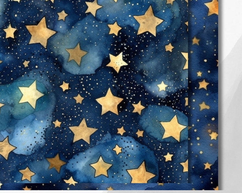 Starry Watercolor Digital Paper - Seamless Navy Watercolor Textures and ...