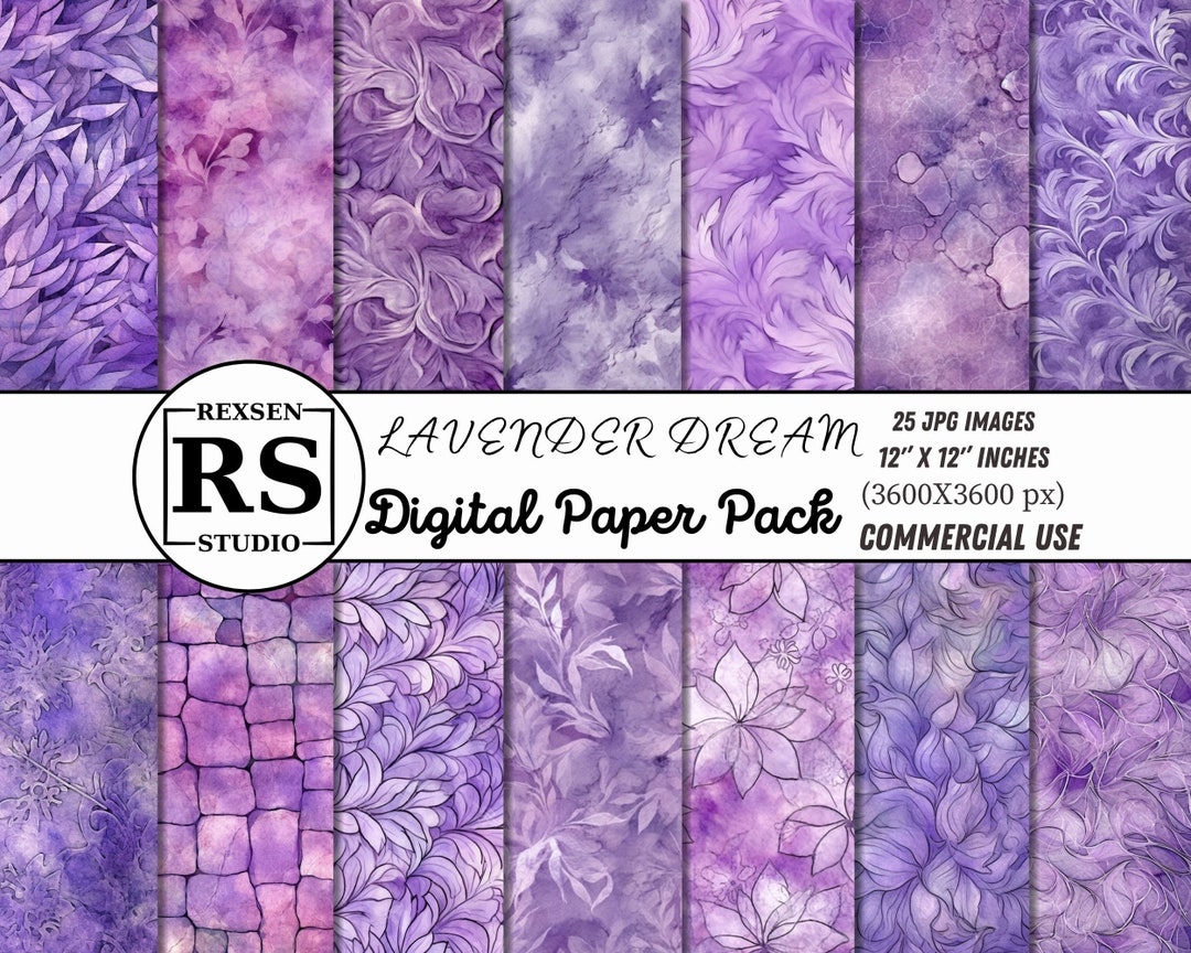 Lavender Dream Digital Paper Pack, Purple Vintage Textures, Soft ...