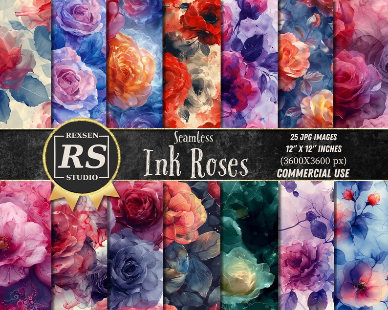 Ink Roses Digital Paper - Alcohol Ink Textures for Spring, Printable ...
