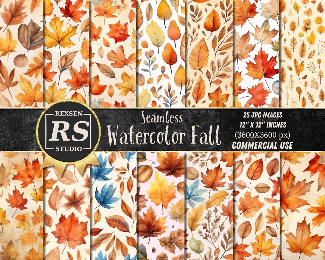 Printable Watercolor Fall Paper, Rustic Autumn Ephemera, Watercolor ...