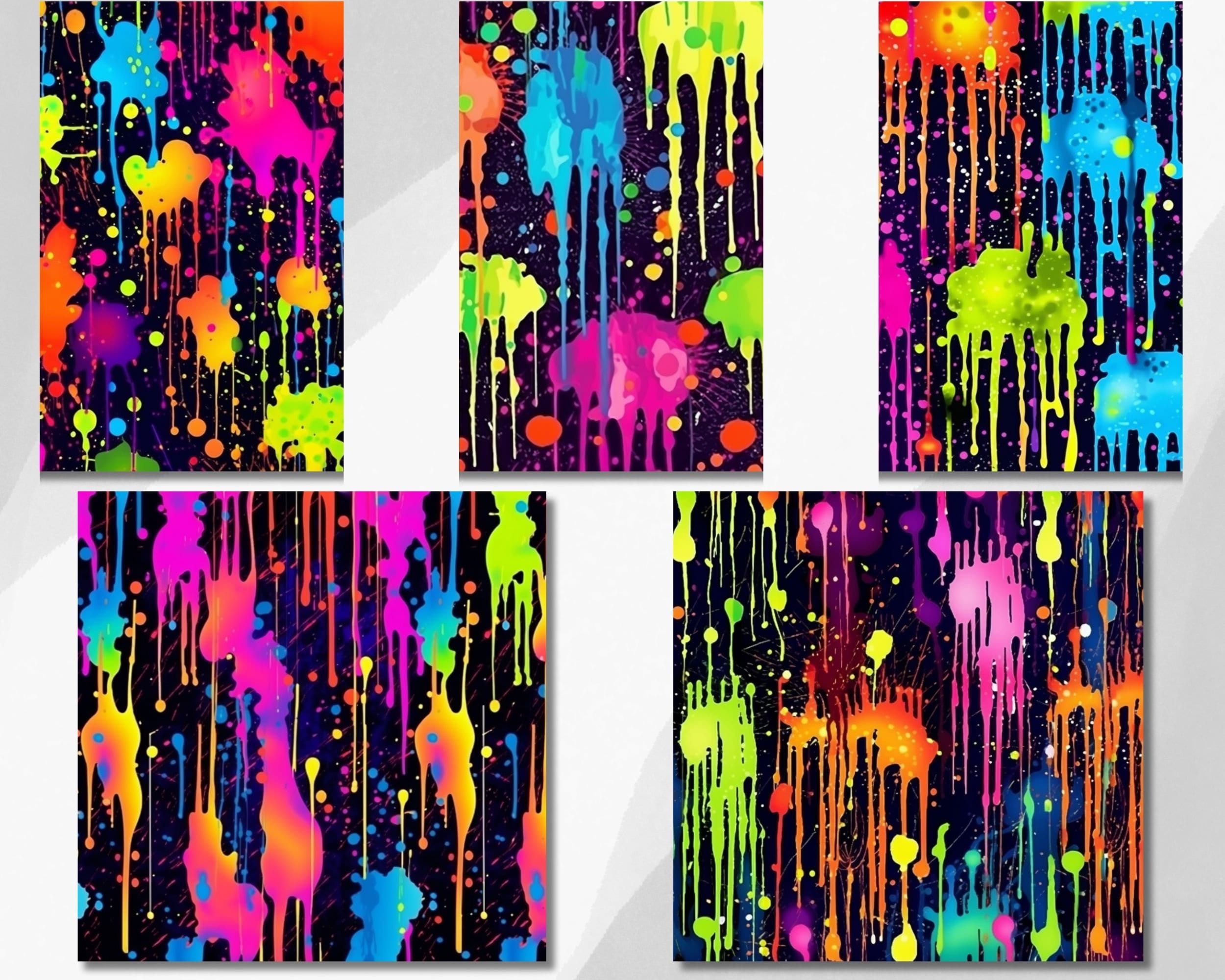 Neon Paint Splatters Digital Paper, Printable Scrapbook Paper ...
