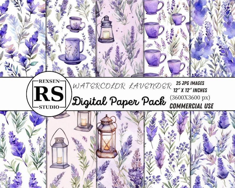 Watercolor Lavender Digital Paper - Seamless Wedding Garden Floral ...