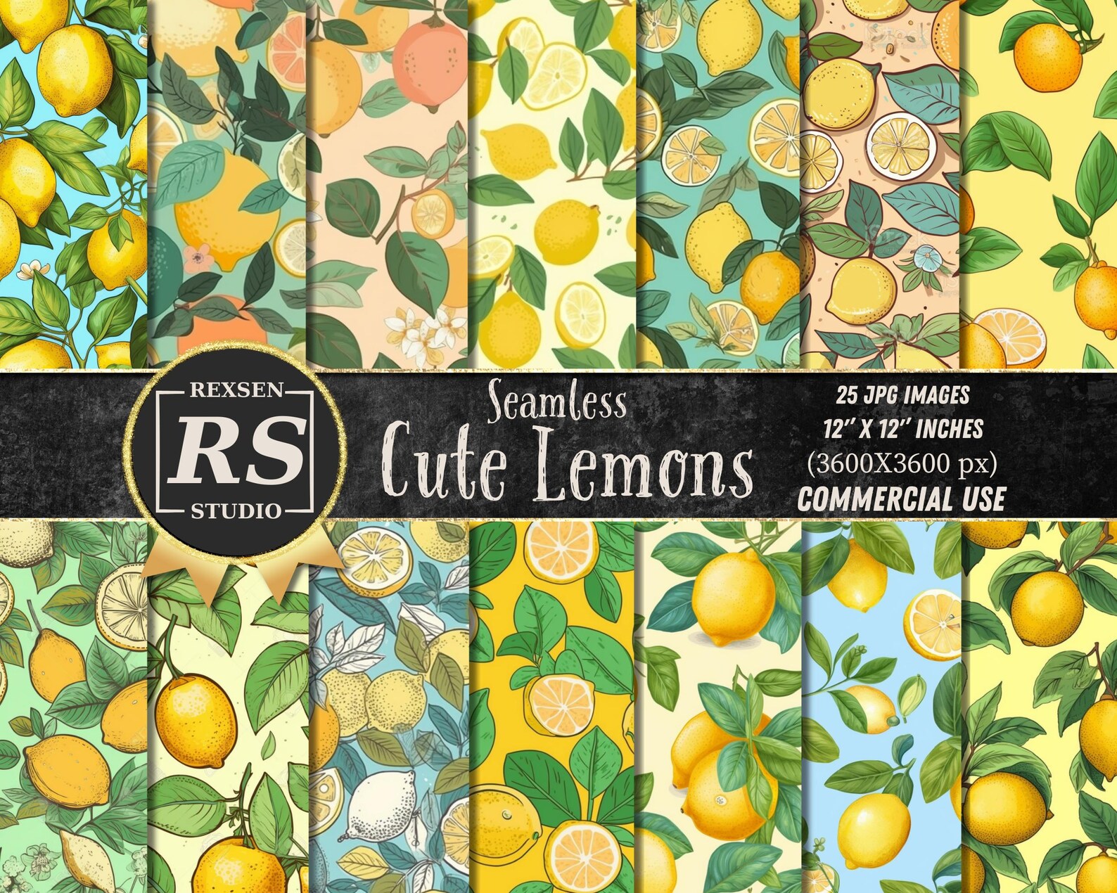 Cute Lemons Digital Paper - Seamless Pastel Citrus Fruit Background ...
