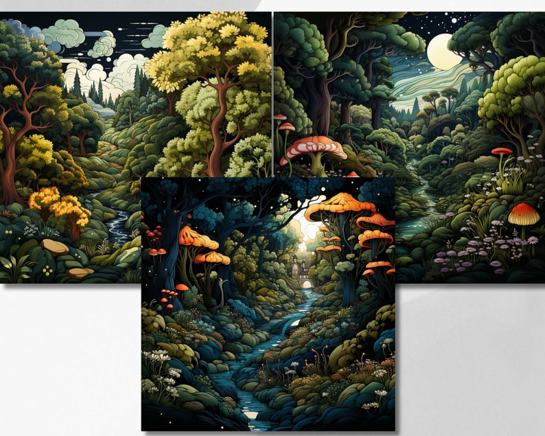 Printable Fantasy Enchanted Forest Digital Paper, Magical Mystery ...