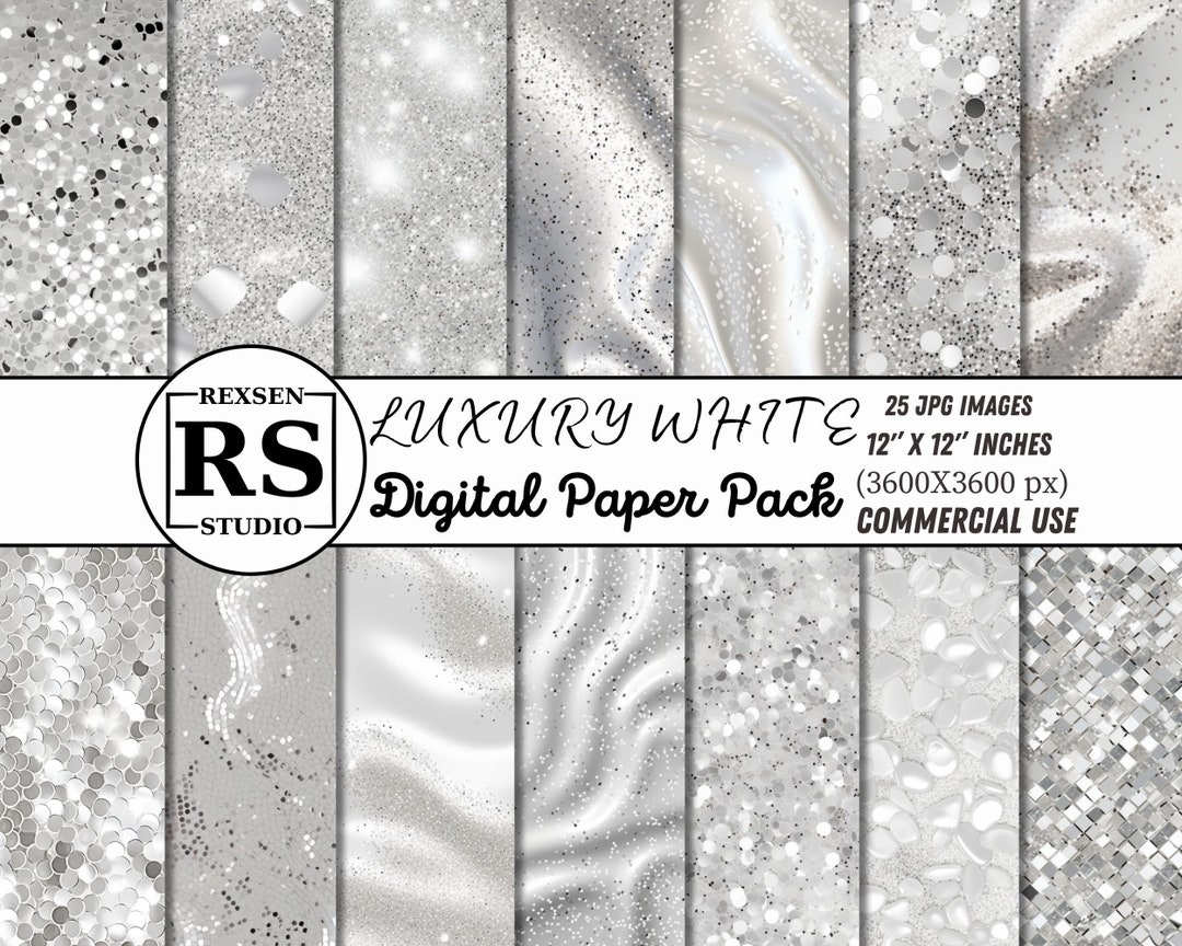 Luxury White Digital Paper, Seamless White Silver Scrapbook Paper ...