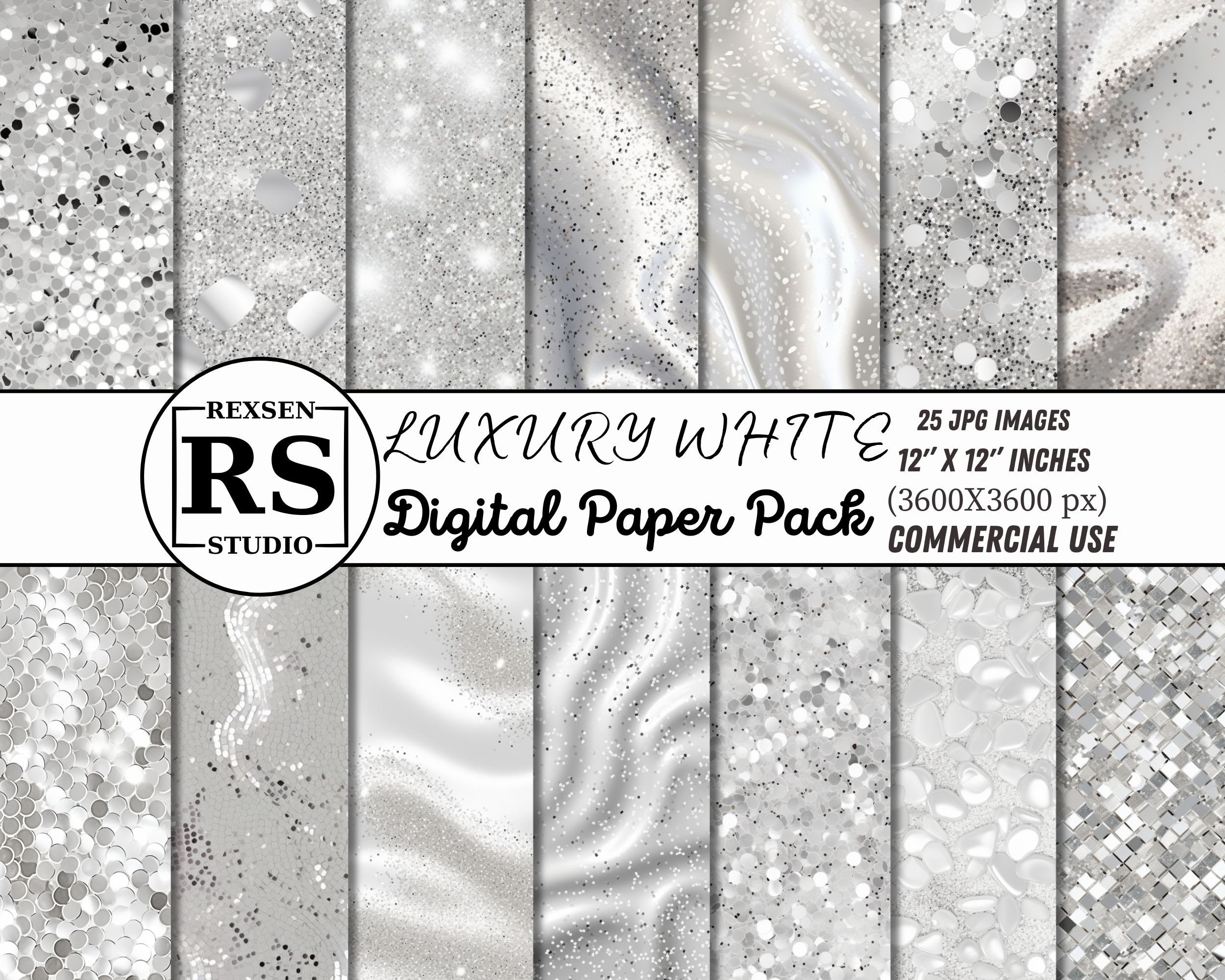 Luxury White Digital Paper, Seamless White Silver Scrapbook Paper ...
