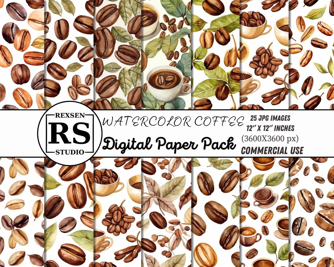 Watercolor Coffee Digital Paper, Seamless Coffee Bean Printable ...