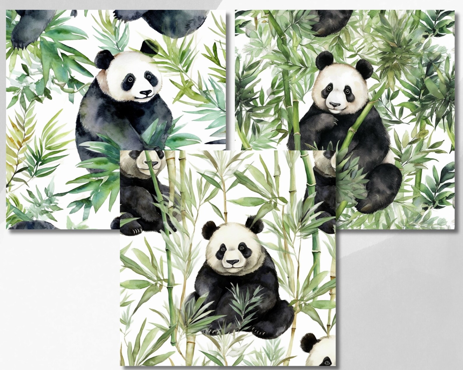Watercolor Panda Bamboo Digital Paper, Seamless Printable Textures ...