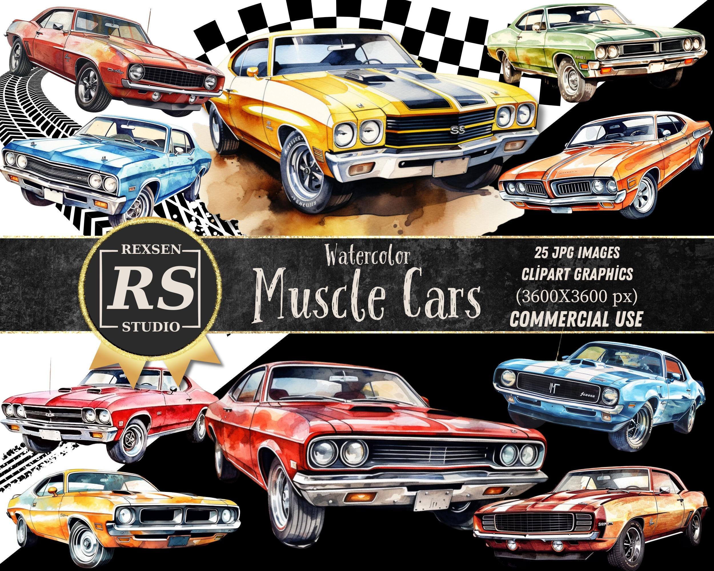 25 Watercolor Automotive Clipart Bundle, Classic Muscle Car PNG ...