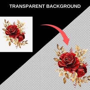 Red and Gold Floral Clip Art, Digital Instant Download Painted ...